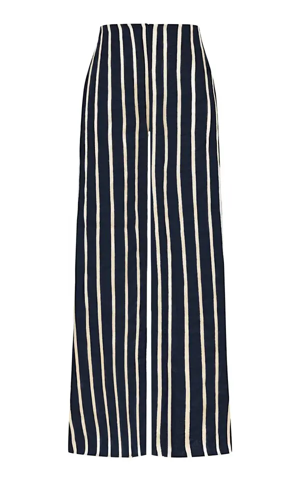ANDRES OTALORA A Ti Vamos Striped Straight-leg Linen-blend Pants - Navy