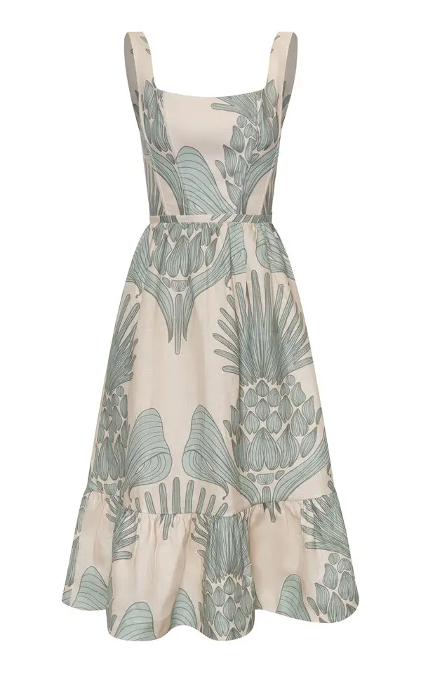 ANDRES OTALORA En Tus Ojos" Printed Linen Midi Dress