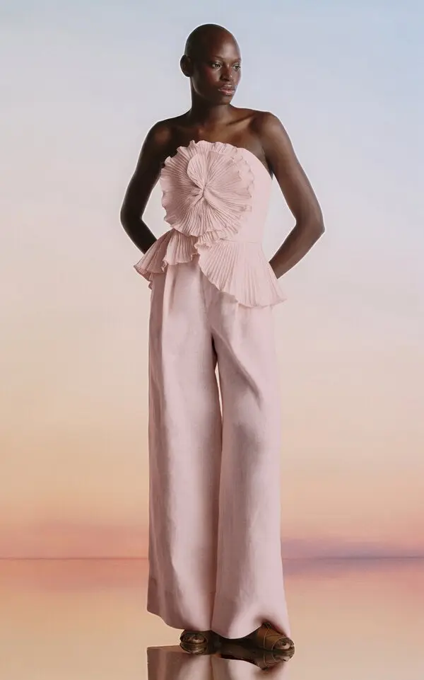 ANDRES OTALORA Imara Pleated Linen Top - Light Pink