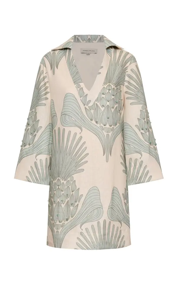 ANDRES OTALORA Aziza Mia Embroidered Linen Mini Tunic - Print