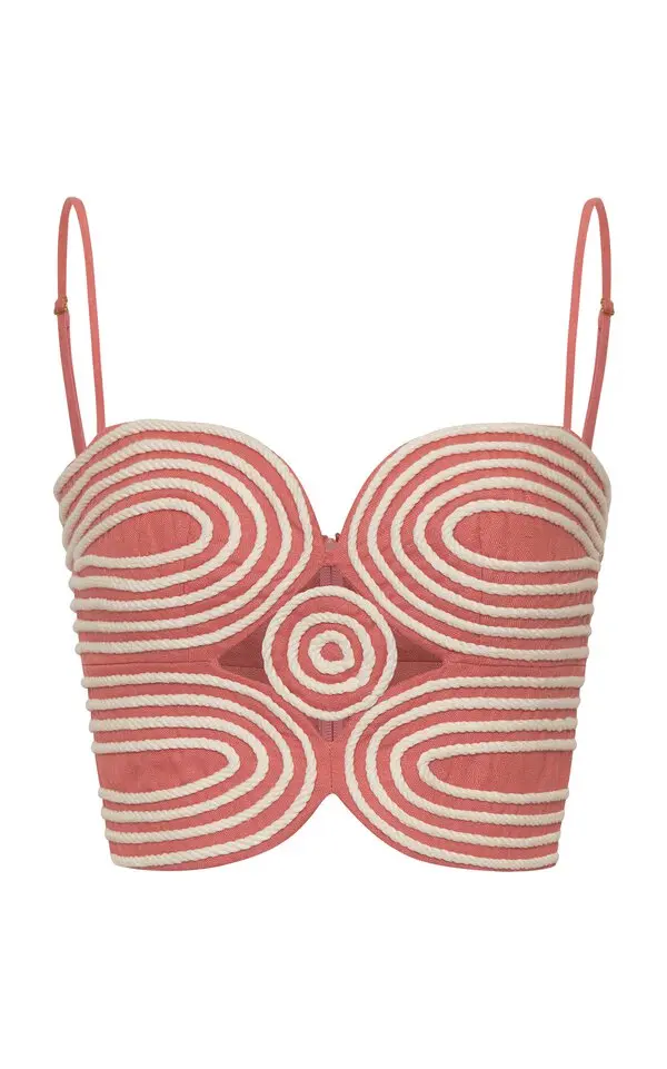 ANDRES OTALORA Baía Embroidered Linen Bustier Top - Pink