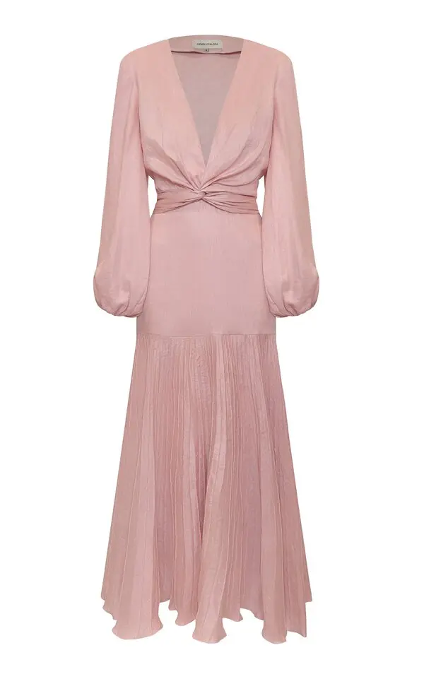 ANDRES OTALORA Un Lugar" Pleated Linen Maxi Dress - Light Pink
