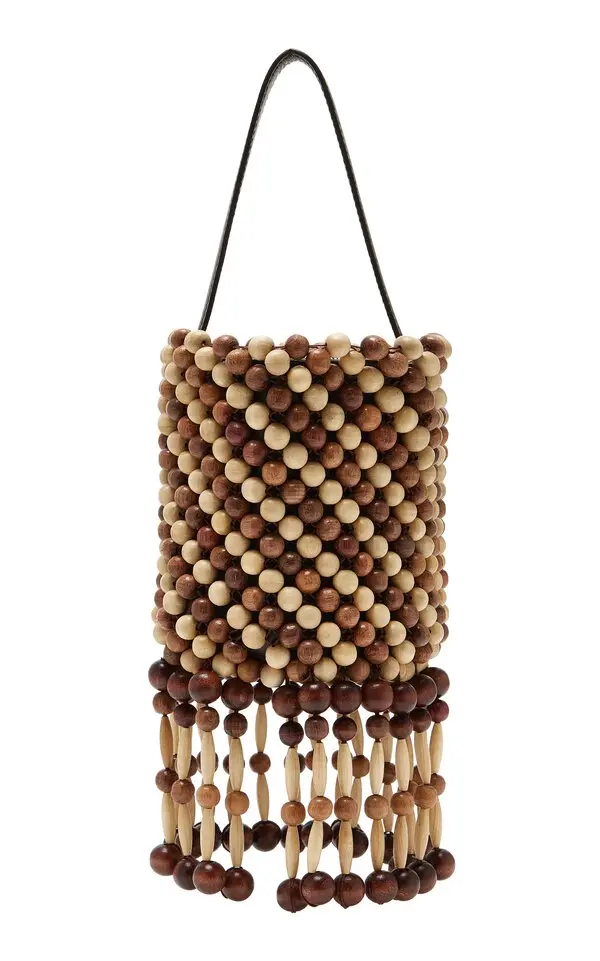 Rabanne Beaded Wood Shoulder Bag - Brown