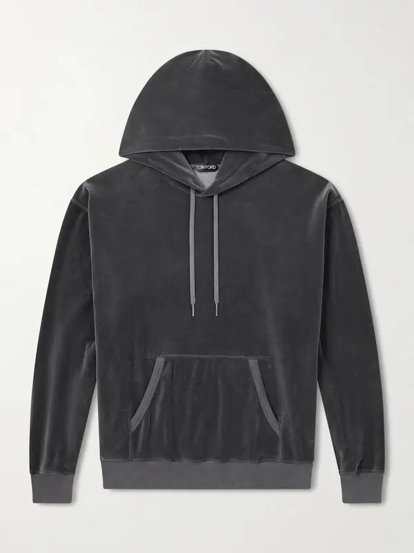 TOM FORD Cotton-blend Velour Hoodie - Gray