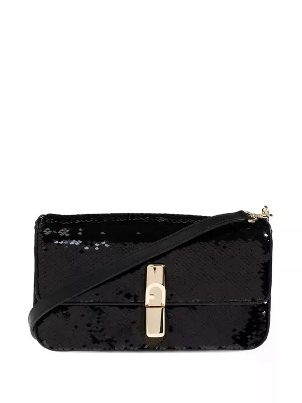 Furla Iride Sequin Embellished Turn-lock Shoulder Bag - Black