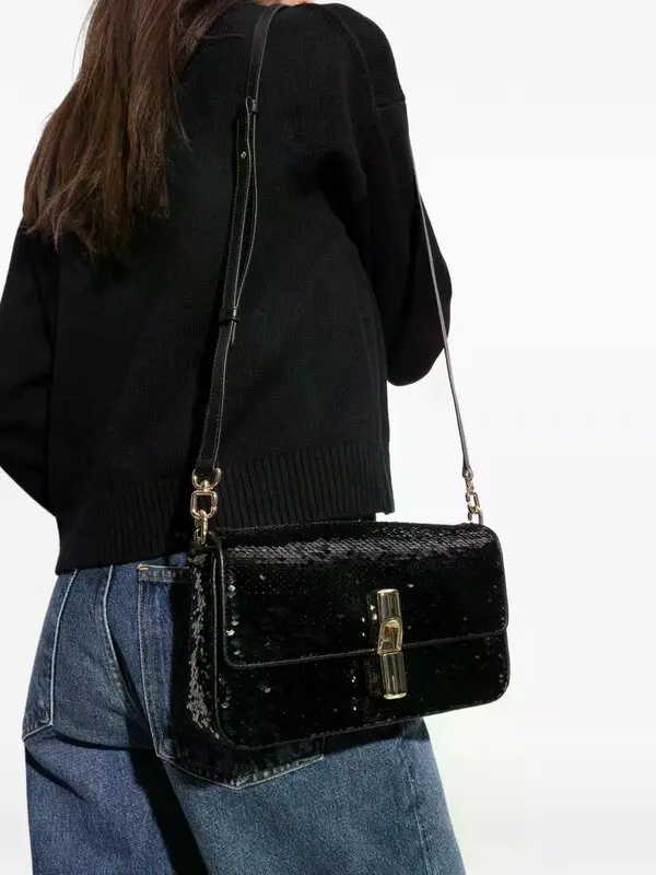 Furla Iride Sequin Embellished Turn-lock Shoulder Bag - Black