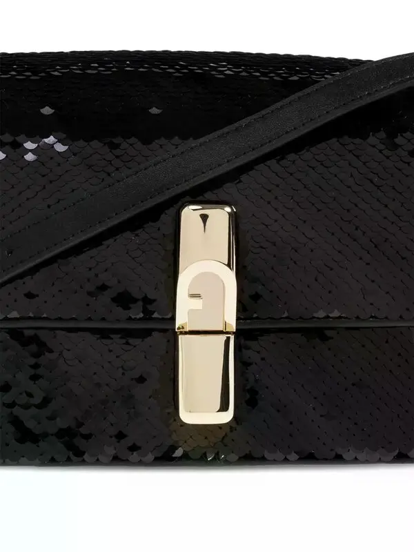 Furla Iride Sequin Embellished Turn-lock Shoulder Bag - Black