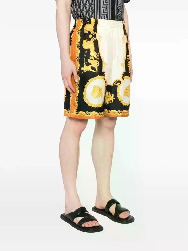 Versace Printed Silk Twill Knee-length Shorts - Black