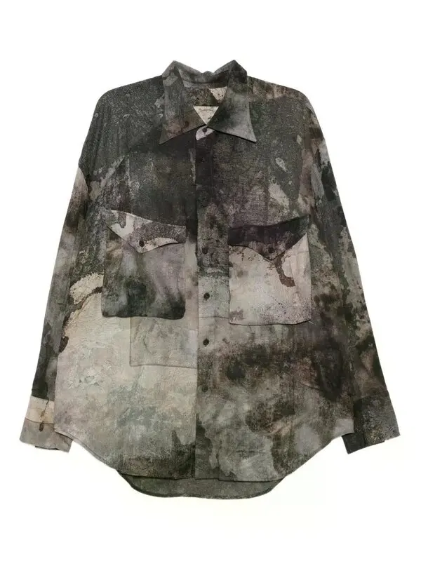 ZIGGY CHEN Digital Print Silk Shirt