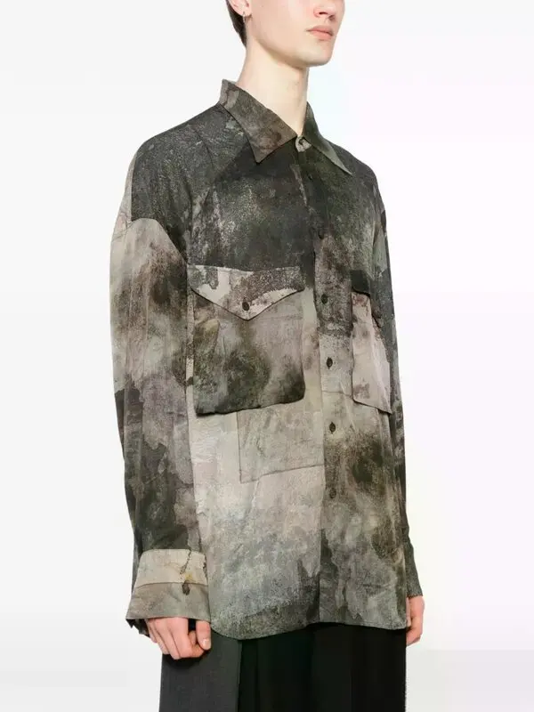 ZIGGY CHEN Digital Print Silk Shirt
