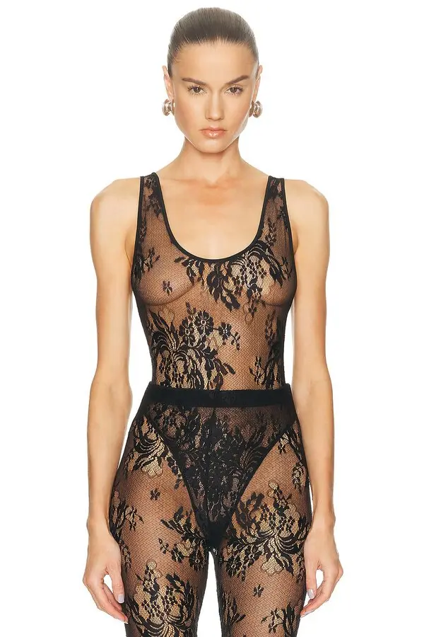 Wardrobe.NYC Evening Lace Tank Bodysuit - Black