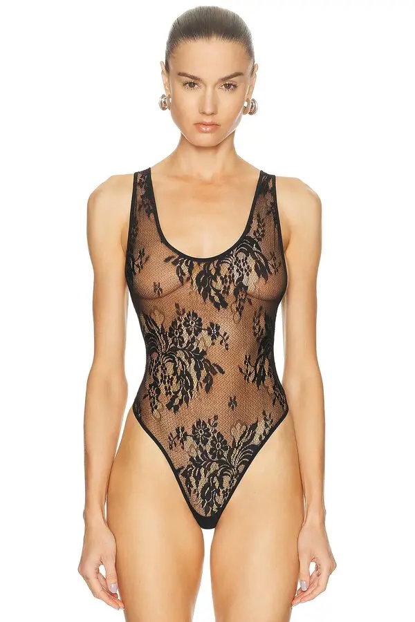 Wardrobe.NYC Evening Lace Tank Bodysuit - Black