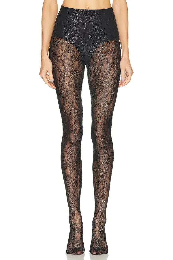 Wardrobe.NYC Lace Tights - Black & Silver