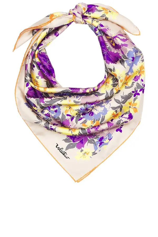 Valentino Garavani Flowerism Fiori Acquarello Shawl In Purple - Avorio  Viola  Giallo  Arancione  & Nero
