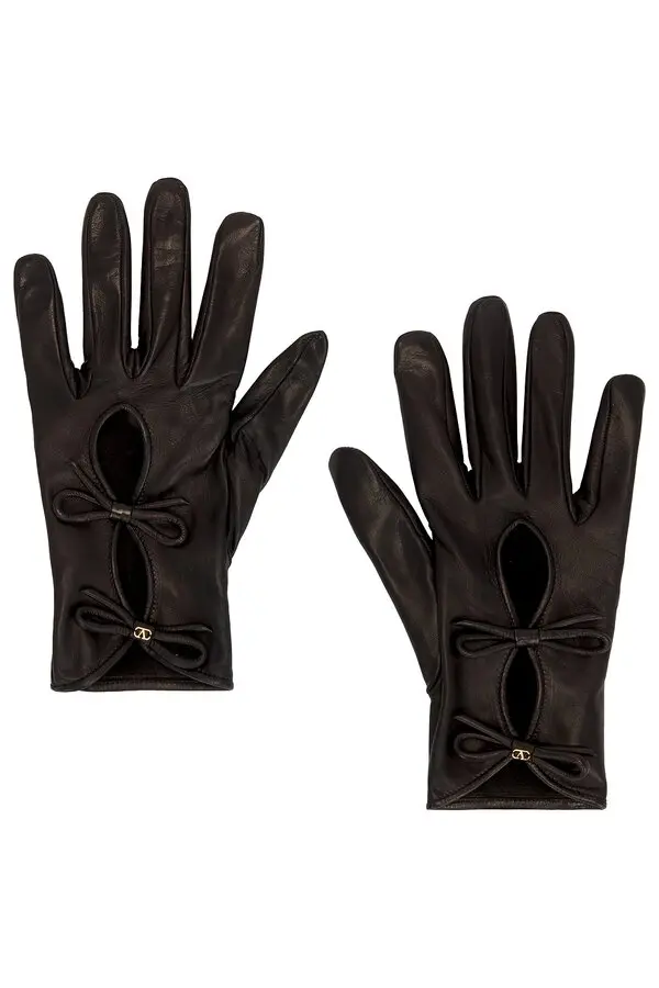 Valentino Garavani V Logo Nappa Gloves - Nero & Antique Brass