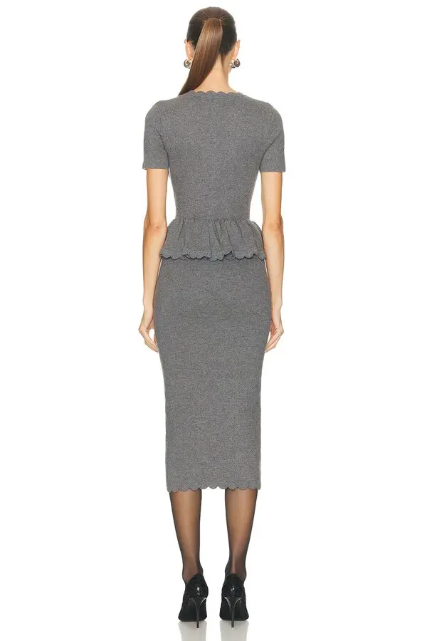 SELF-PORTRAIT Peplum Knit Midi Dress - Grey