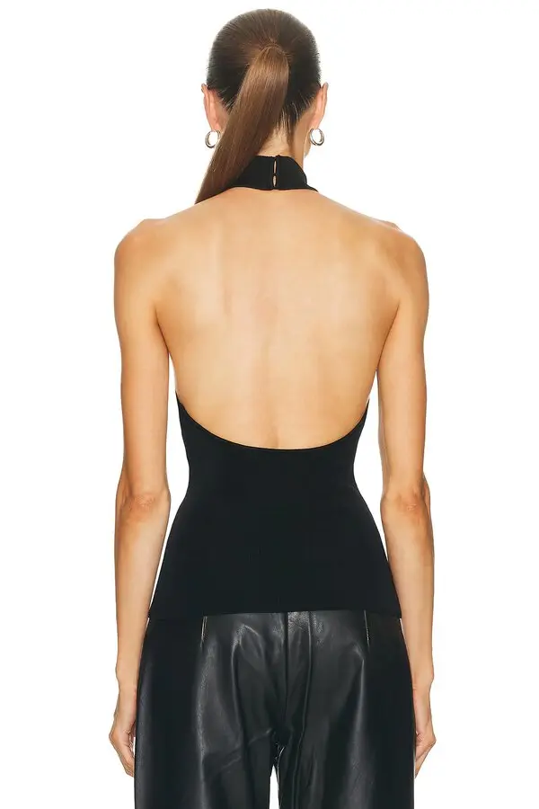 L'academie Claudette Halter Knit Top - Black