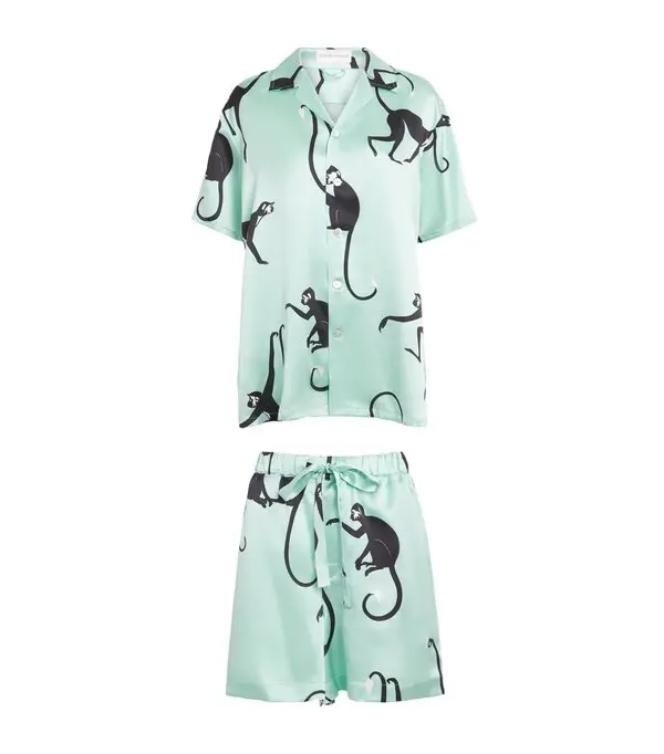 Olivia Von Halle Silk Monkey Print Emeli Pyjama Set - Blue
