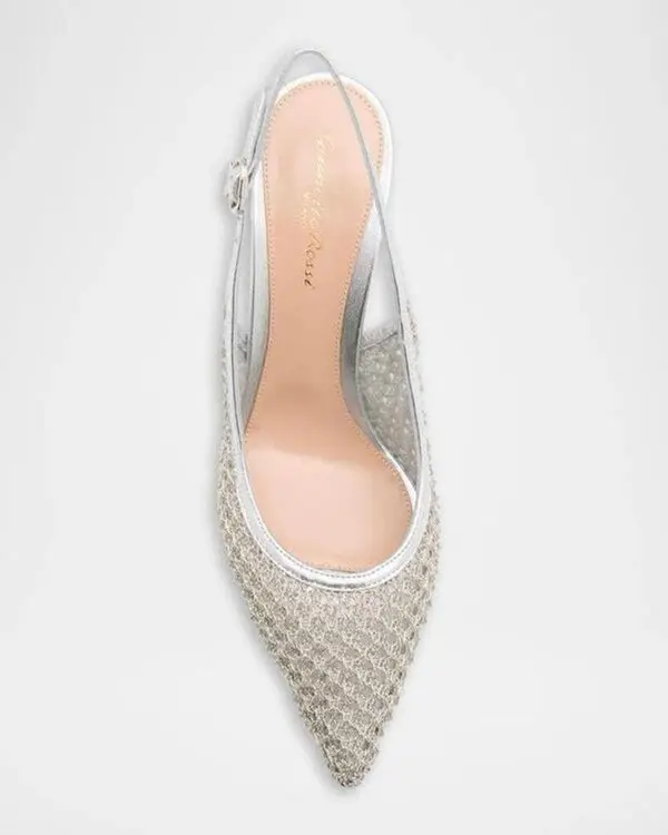 GIANVITO ROSSI 95mm Itaca Metallic Leather And Mesh Slingback Pumps