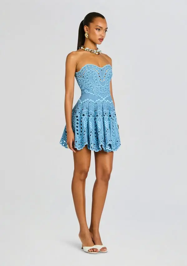 charo ruiz blue dress Bail Blue Sealace Strapless Embroidered Mini Dress