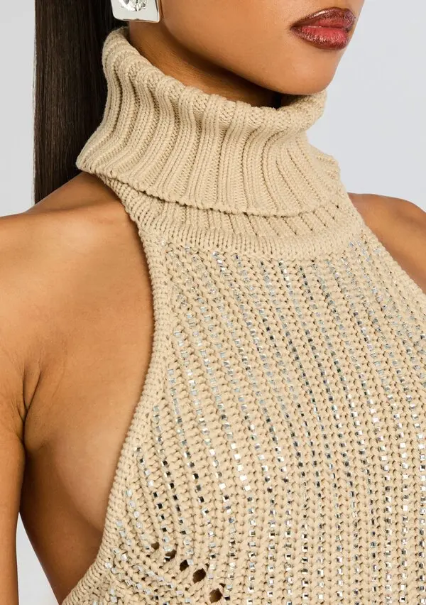 Retrofete Veneta Embellished Top - Latte/silver