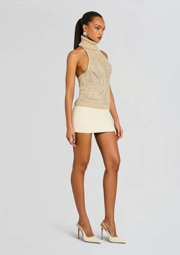 Retrofete Veneta Embellished Top - Latte/silver