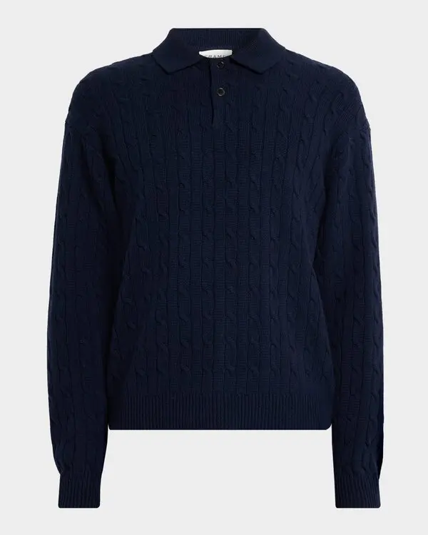 FRAME Wool And Cashmere Cable Polo Sweater - Dark Navy