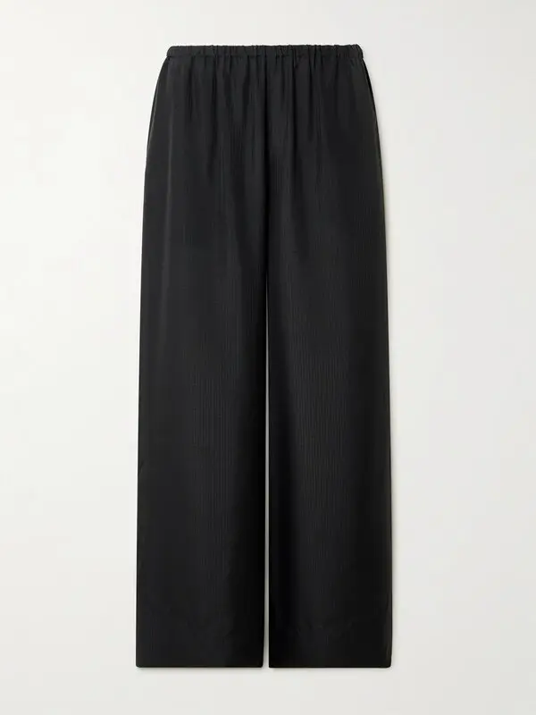 ST. AGNI Textured-silk Wide-leg Pants