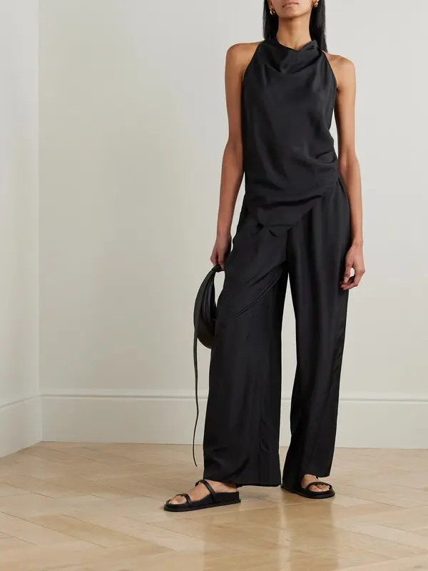 ST. AGNI Textured-silk Wide-leg Pants