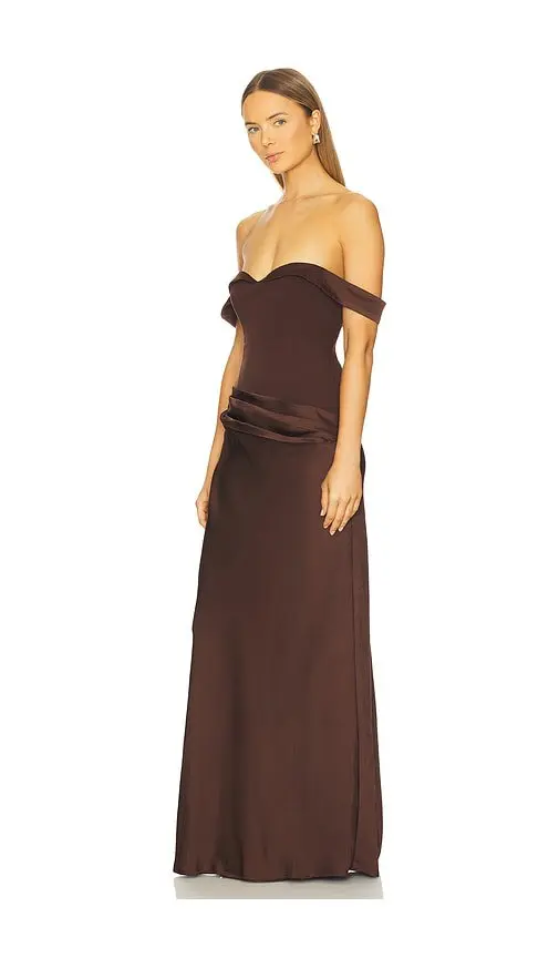 RUNAWAY THE LABEL Ebony Off Shoulder Maxi Dress - Chocolate