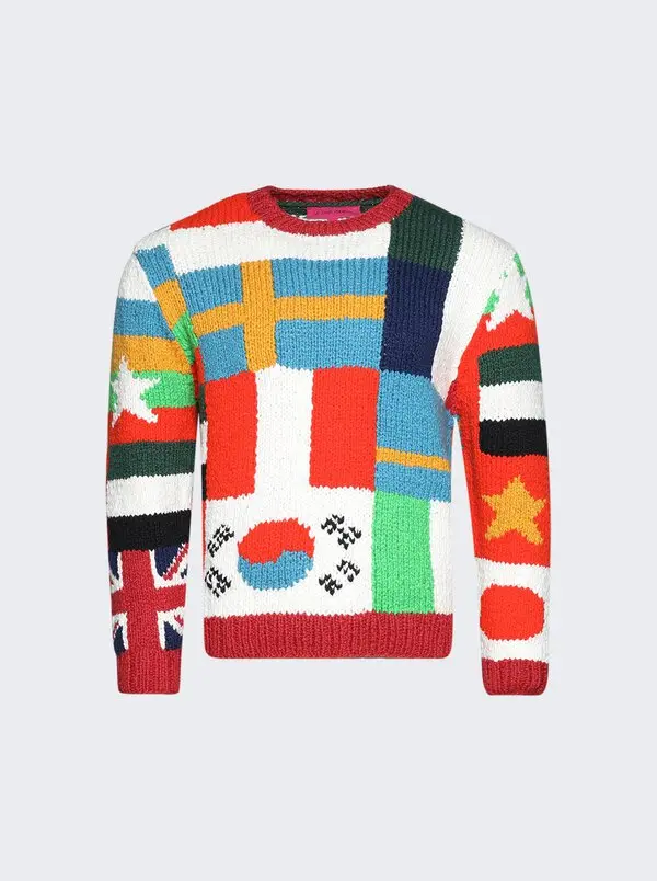 THE ELDER STATESMAN Patchwork Flag Pullover - Multi