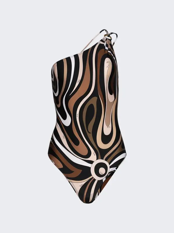 Emilio Pucci Marmo Print One-shoulder Swimsuit - Black