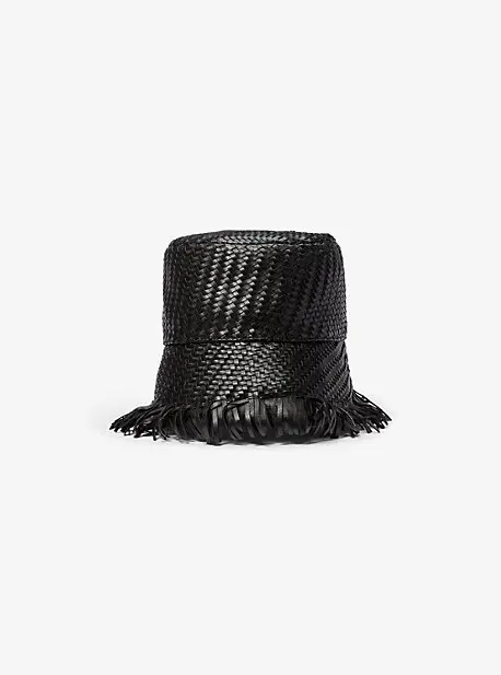 Michael Kors Hand-woven Leather Bucket Hat - Black