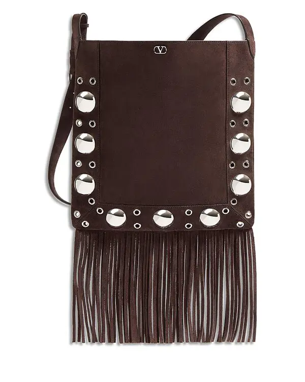 Valentino Garavani Vlogo Fringed Suede Shoulder Bag - Brown