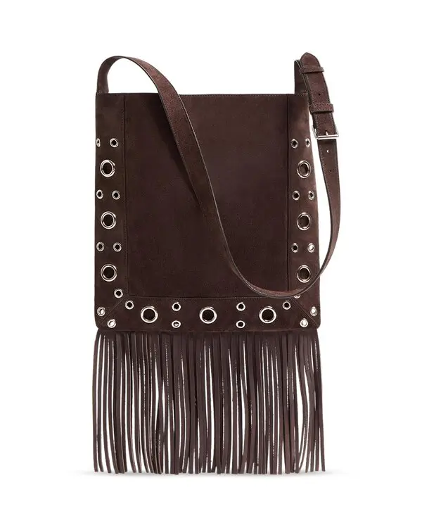 Valentino Garavani Vlogo Fringed Suede Shoulder Bag