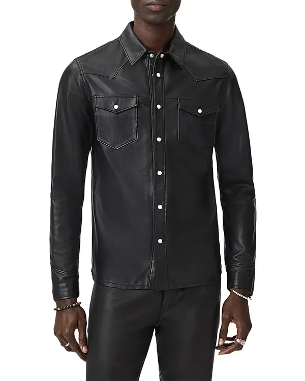 John Varvatos Sage Leather Shirt Jacket - Black