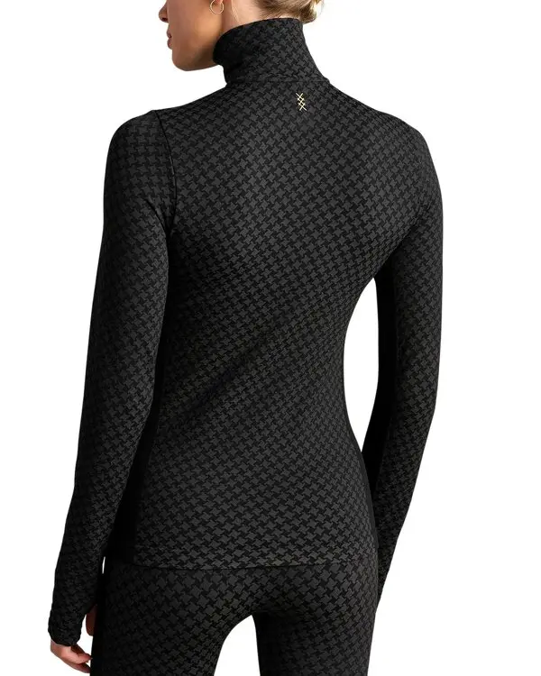 RHONE Apres Houndstooth Seamless Quarter Zip Top - Pure Black