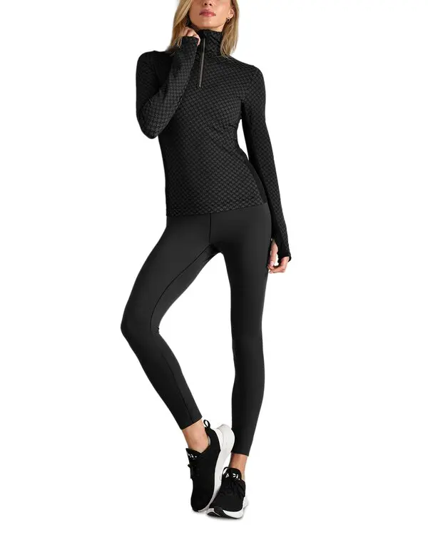 RHONE Apres Houndstooth Seamless Quarter Zip Top - Pure Black