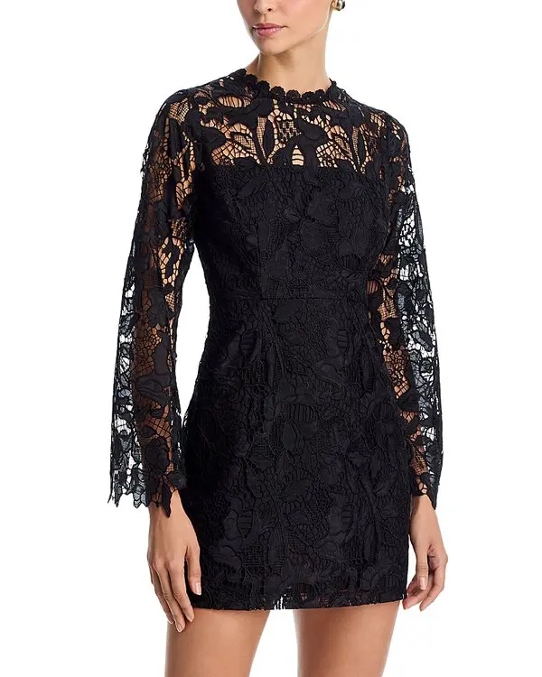 Aqua Ido Long Sleeve Lace Mini Dress