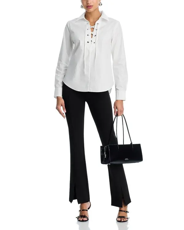 Aqua Poplin Lace-up Long-sleeved Top