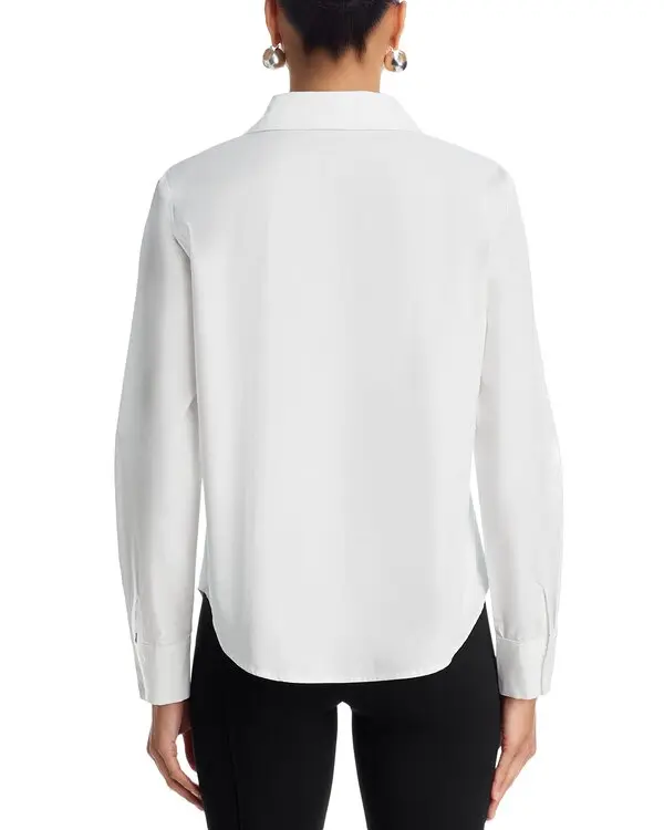 Aqua Poplin Lace-up Long-sleeved Top