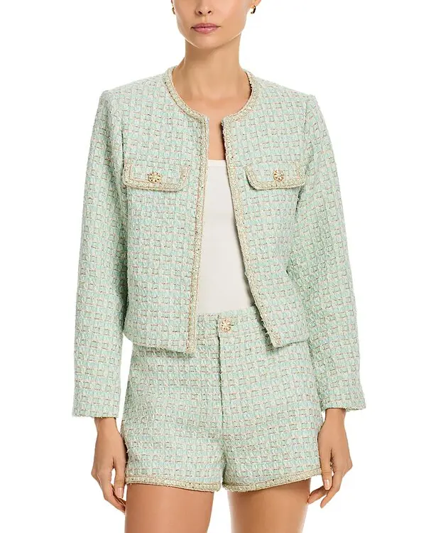 Aqua Tweed Jacket With Braided Trim