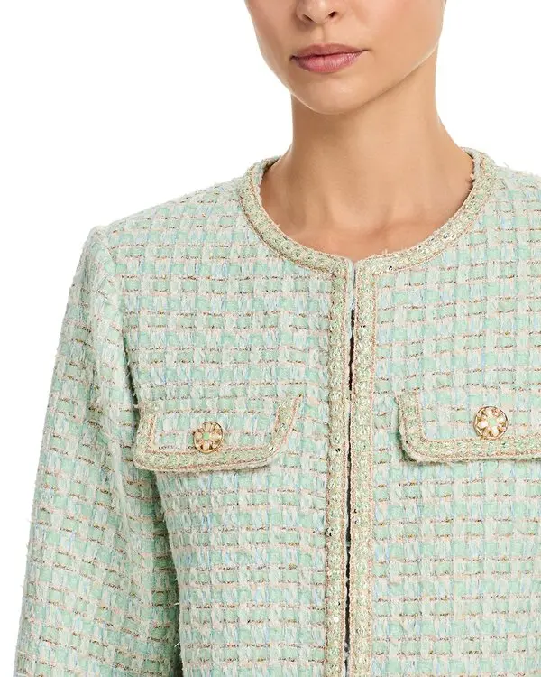 Aqua Tweed Jacket With Braided Trim