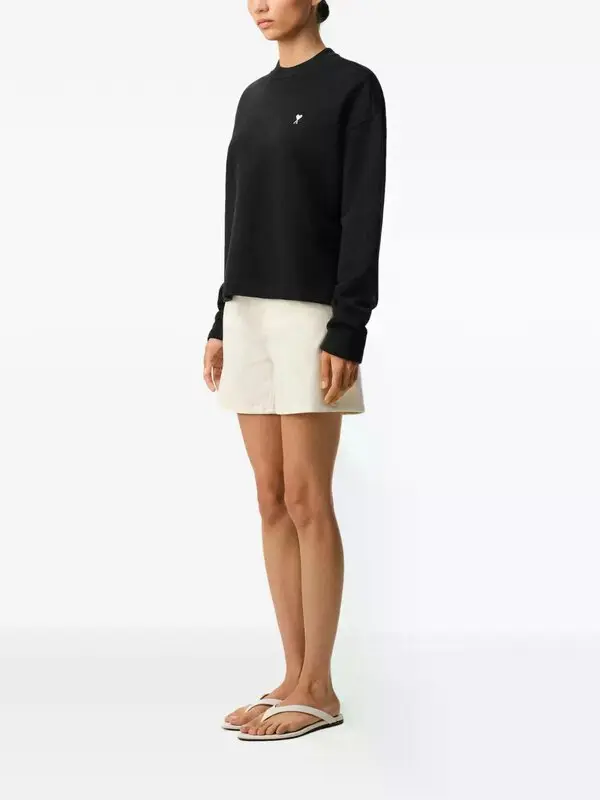 Ami Cotton Fleece Cropped Sweatshirt With De Coeur Embroidery - Black