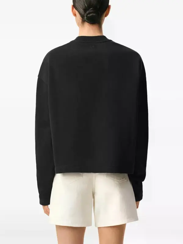 Ami Cotton Fleece Cropped Sweatshirt With De Coeur Embroidery - Black