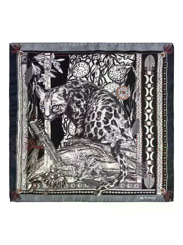 Etro Floral Animal Print Scarf - Black