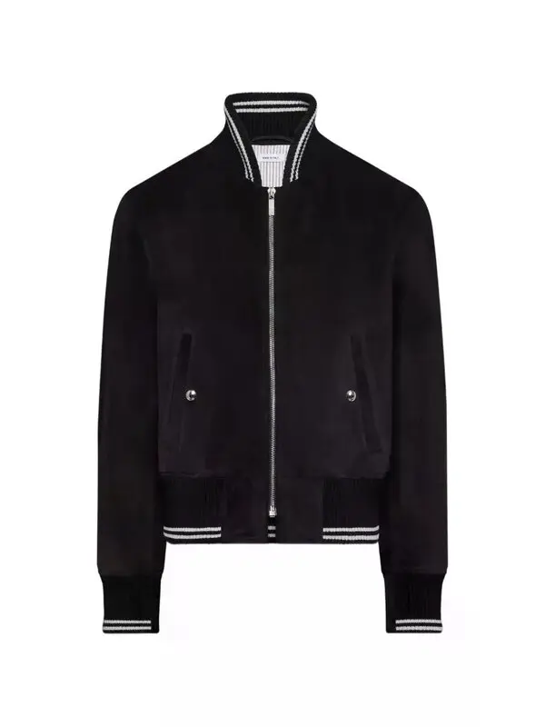 Thom Browne Rib-knit Suede Bomber Jacket - Black