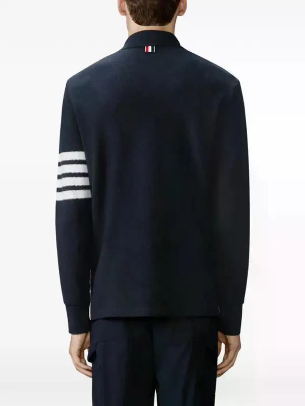Thom Browne Textured-pique 4-bar Long-sleeved Polo Shirt - Blue