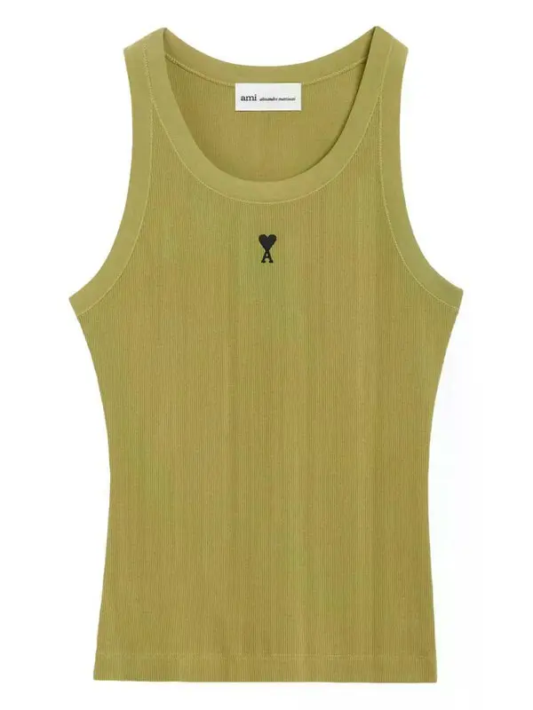 AMI Paris Cotton Ribbed De Coeur Tank Top - Green