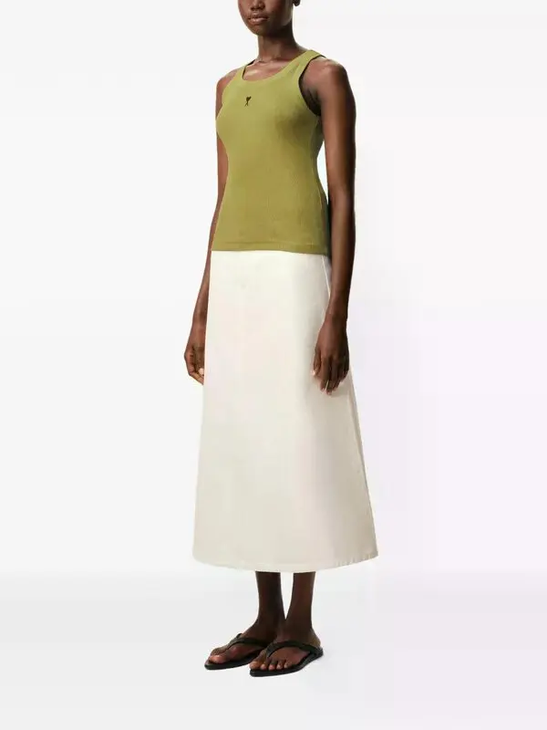 AMI Paris Cotton Ribbed De Coeur Tank Top - Green